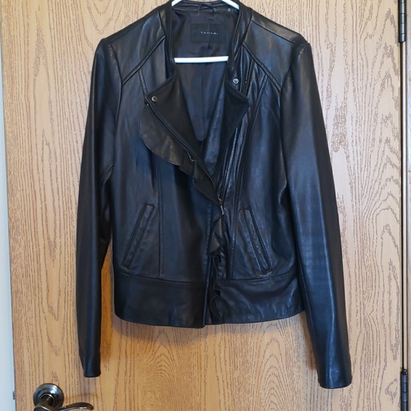 Tahari | Jackets & Coats | Tahari Ruffle Moto Jacket Butter Soft ...